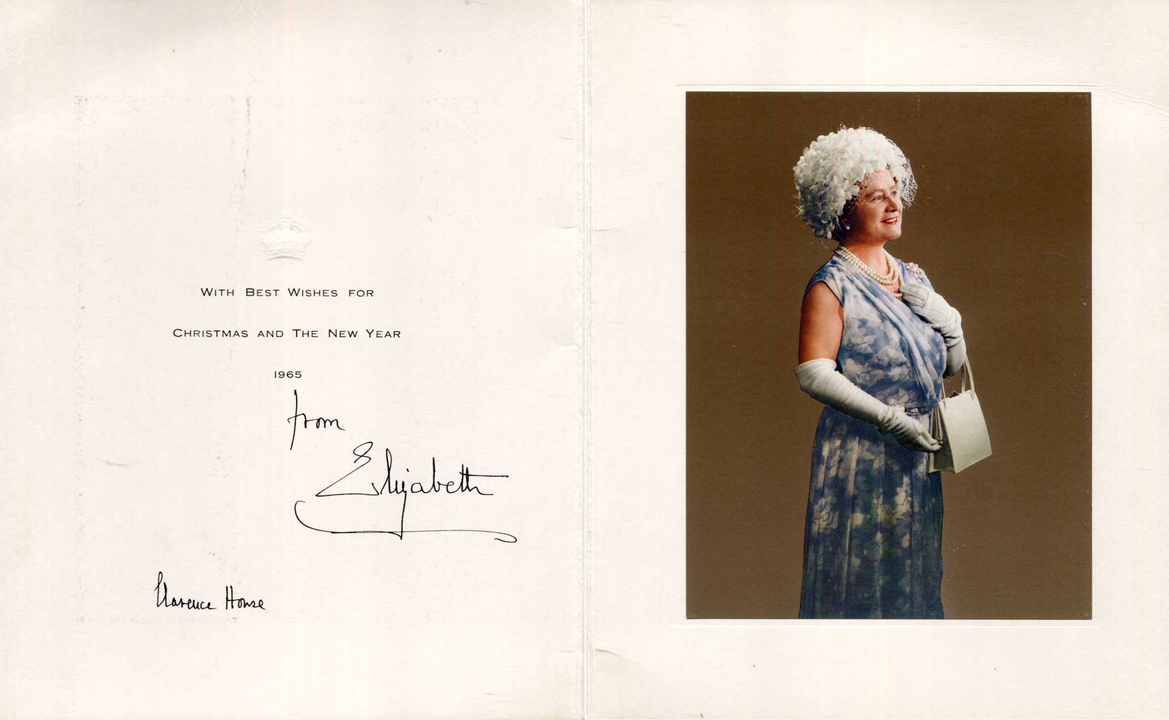 Queen Elizabeth The Queen Mother autograph, signed New Year`s folding card