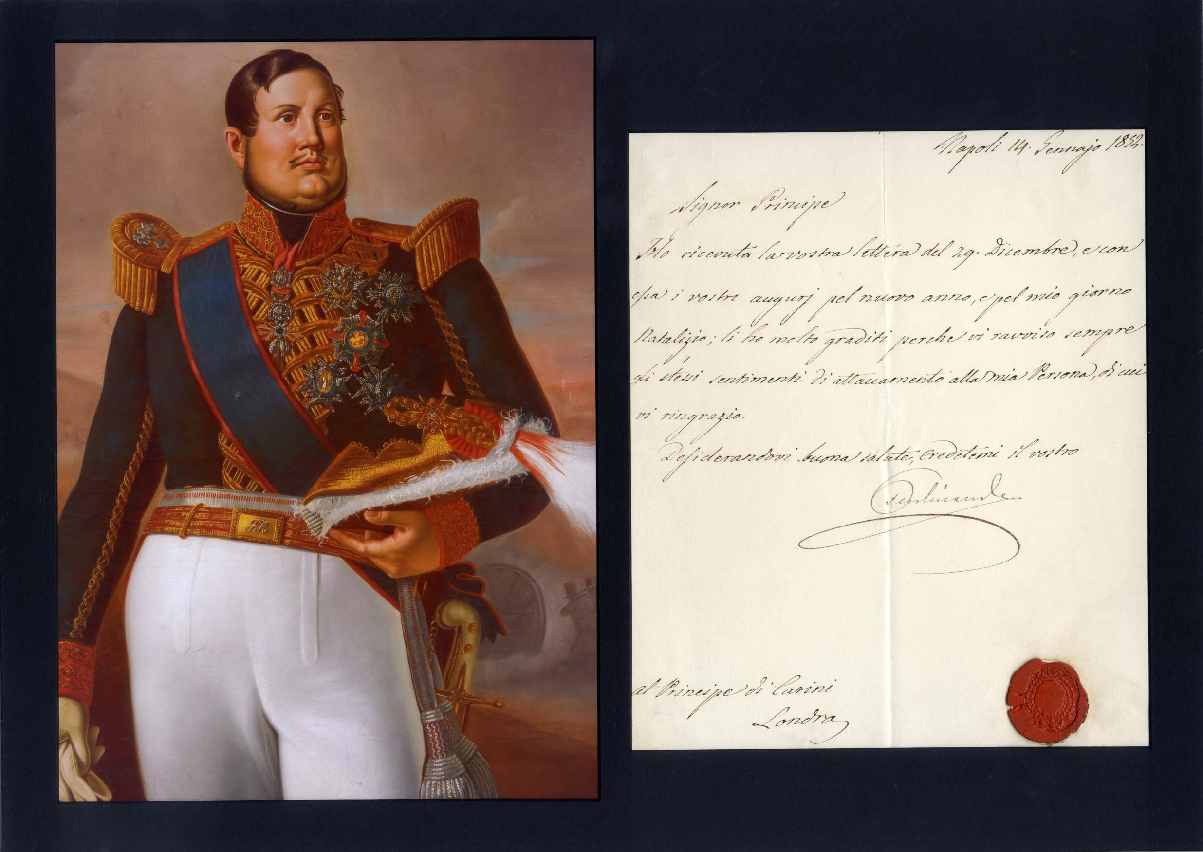Ferdinand II of the Two Sicilies autograph, Letter signed & mounted