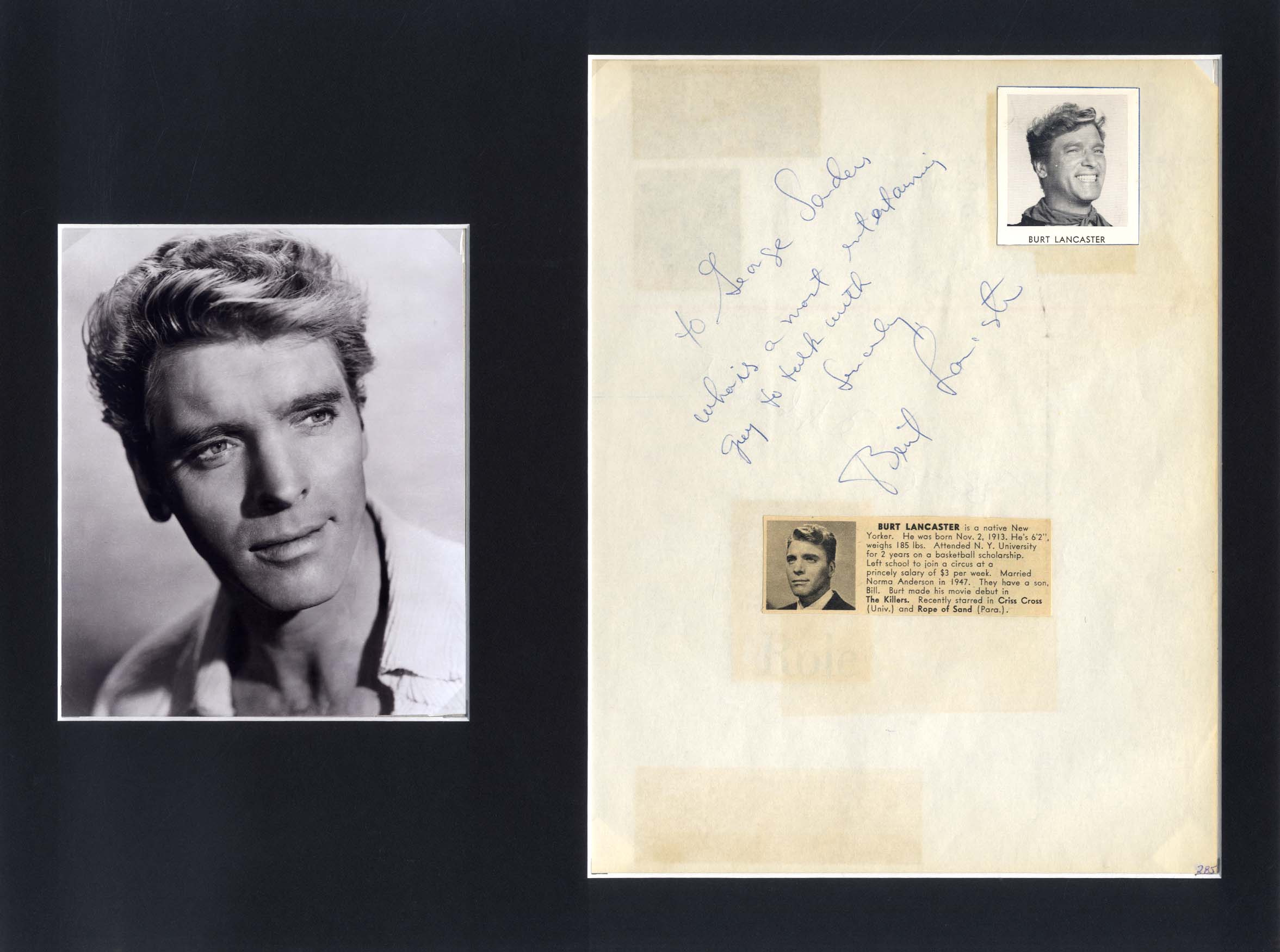 Burt Lancaster Autograph | signed cards / album pages