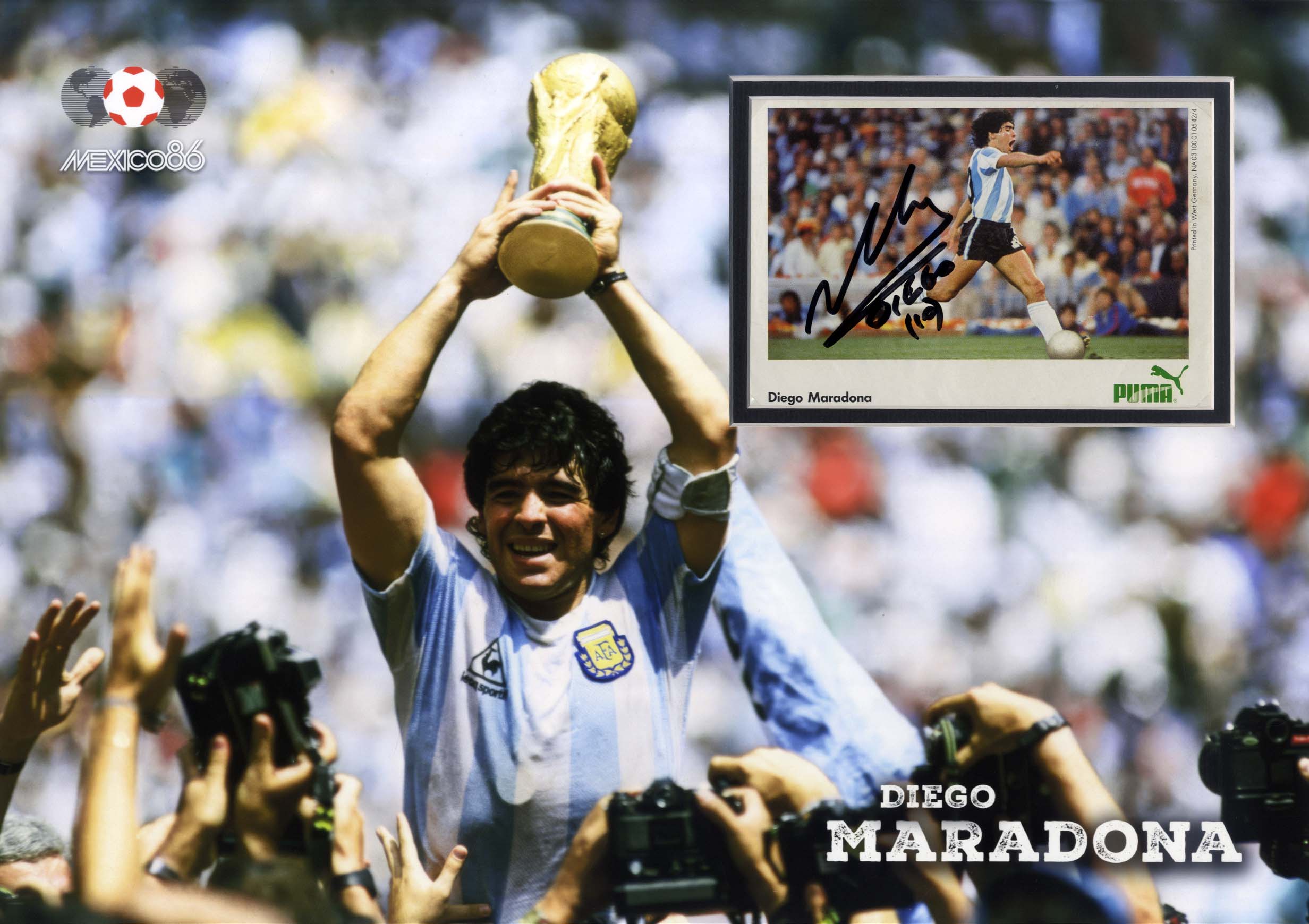 Diego Maradona autograph, signed photo in special custom-matting