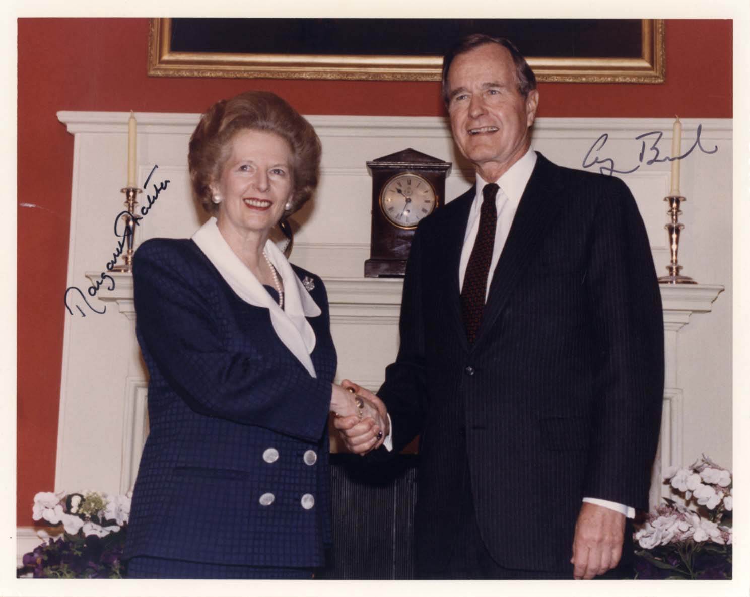 Margaret Thatcher & George H. W. Bush Autogramme, signiertes Photo