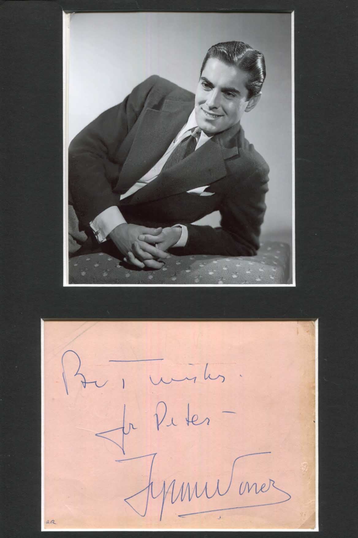 Tyrone Power autograph, signed album page & mounted