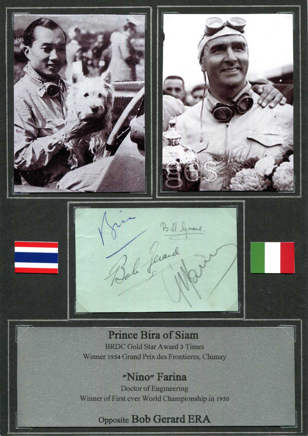 Giuseppe Farina & Birabongse Bhanudej `Prince Bira` autographs, signed ...