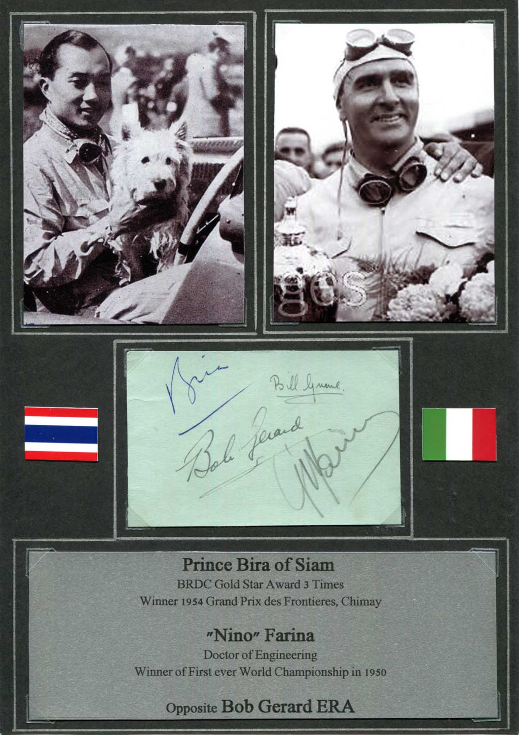 Giuseppe Farina & Birabongse Bhanudej `Prince Bira` autographs, signed ...