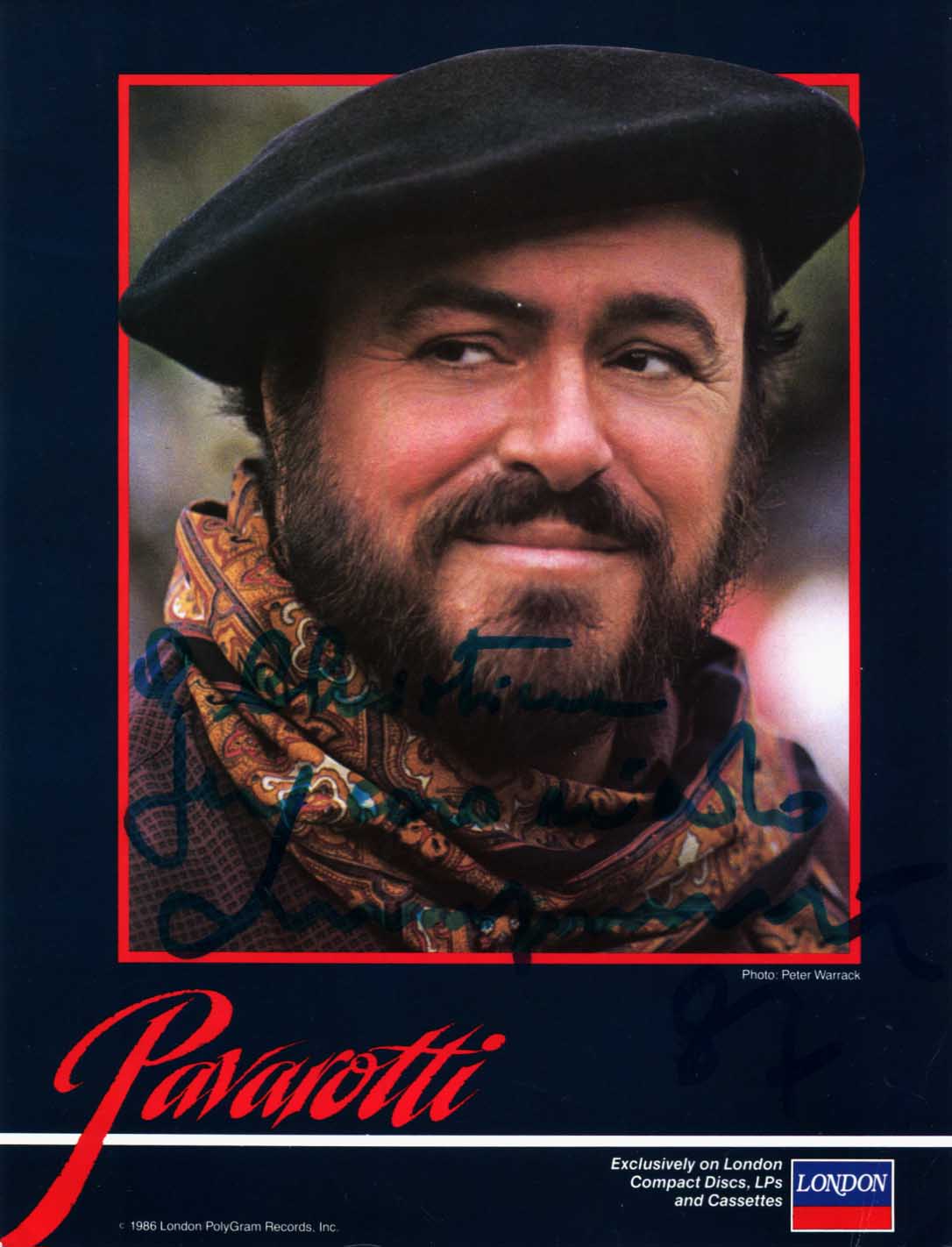 Luciano Pavarotti autograph, signed photo card