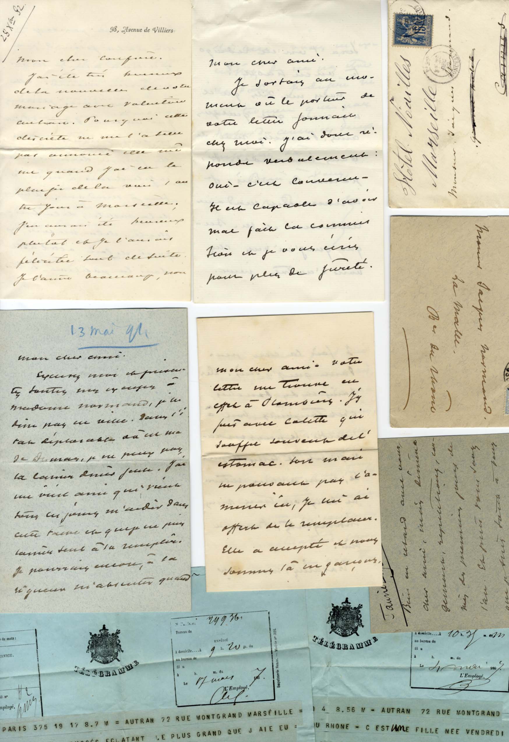Alexandre Dumas (fils) FIVE autograph letters signed