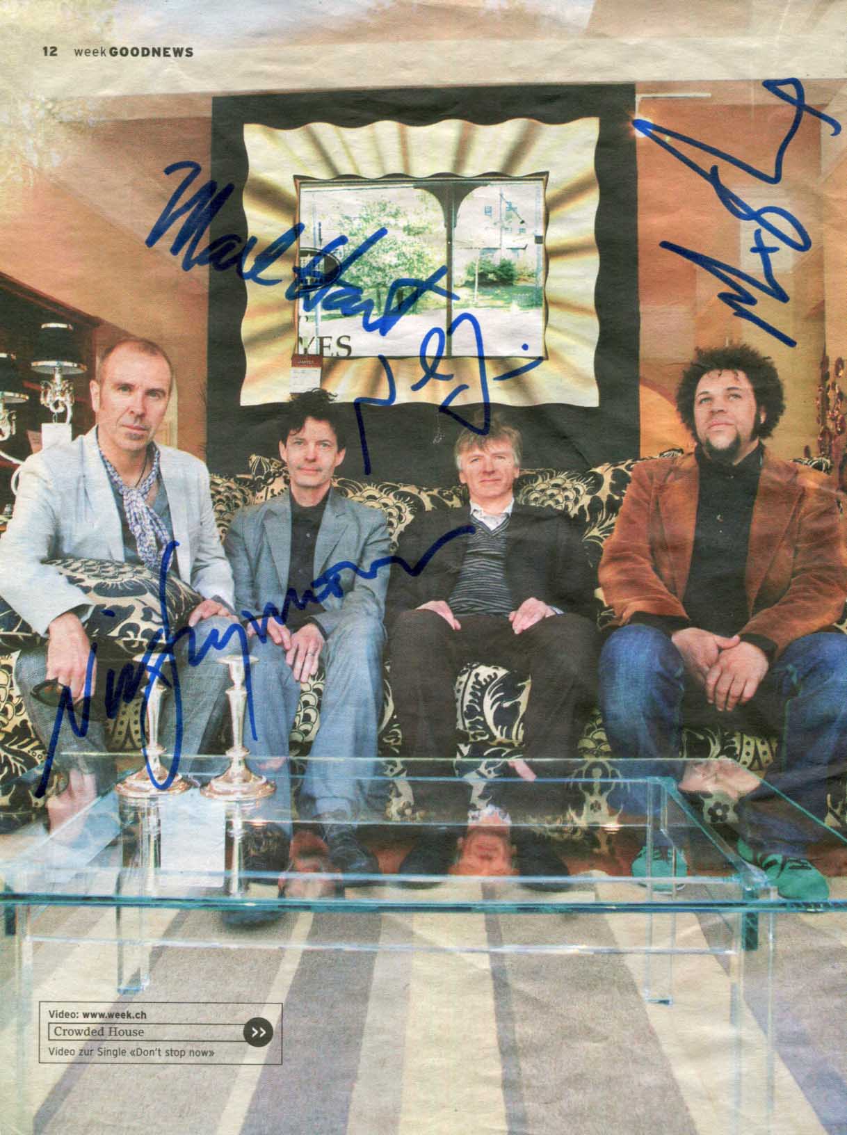 Crowded House (band) autographs, signed magazine picture