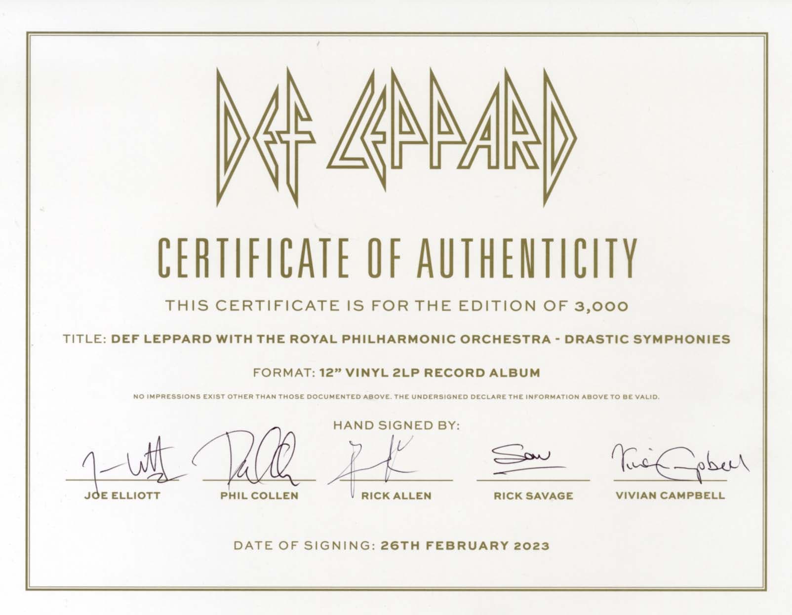 Def Leppard autographs, Def Leppard COA signed