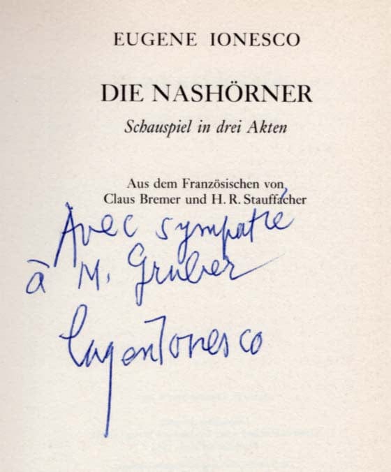 Eugène Ionesco Autograph | signed programmes / books