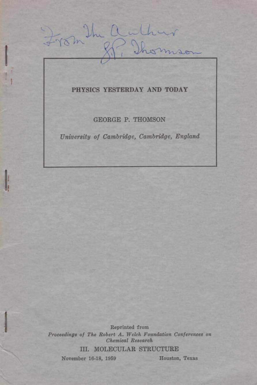 George Paget Thomson autograph, scientific article (booklet) signed