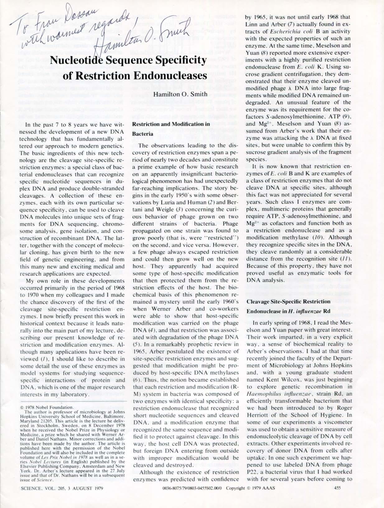 Hamilton Othanel Smith Autograph | signed programmes / books