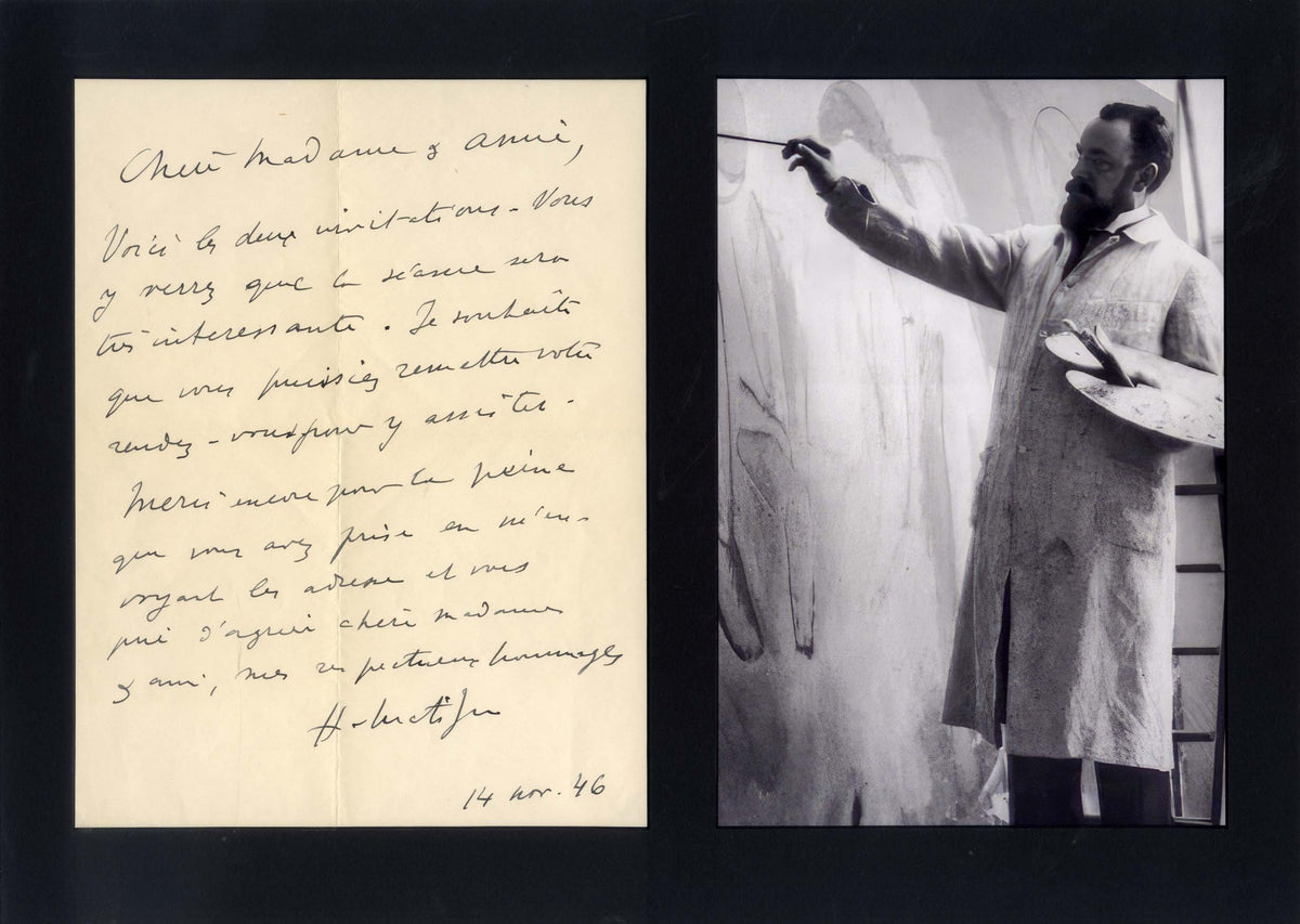 Henri Matisse autograph letter signed & mounted