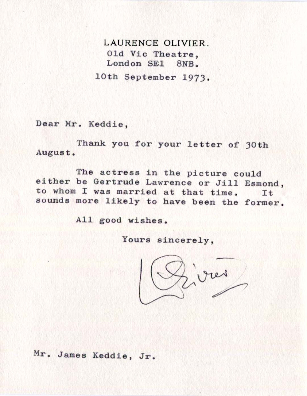 Laurence Olivier Autograph | signed letters