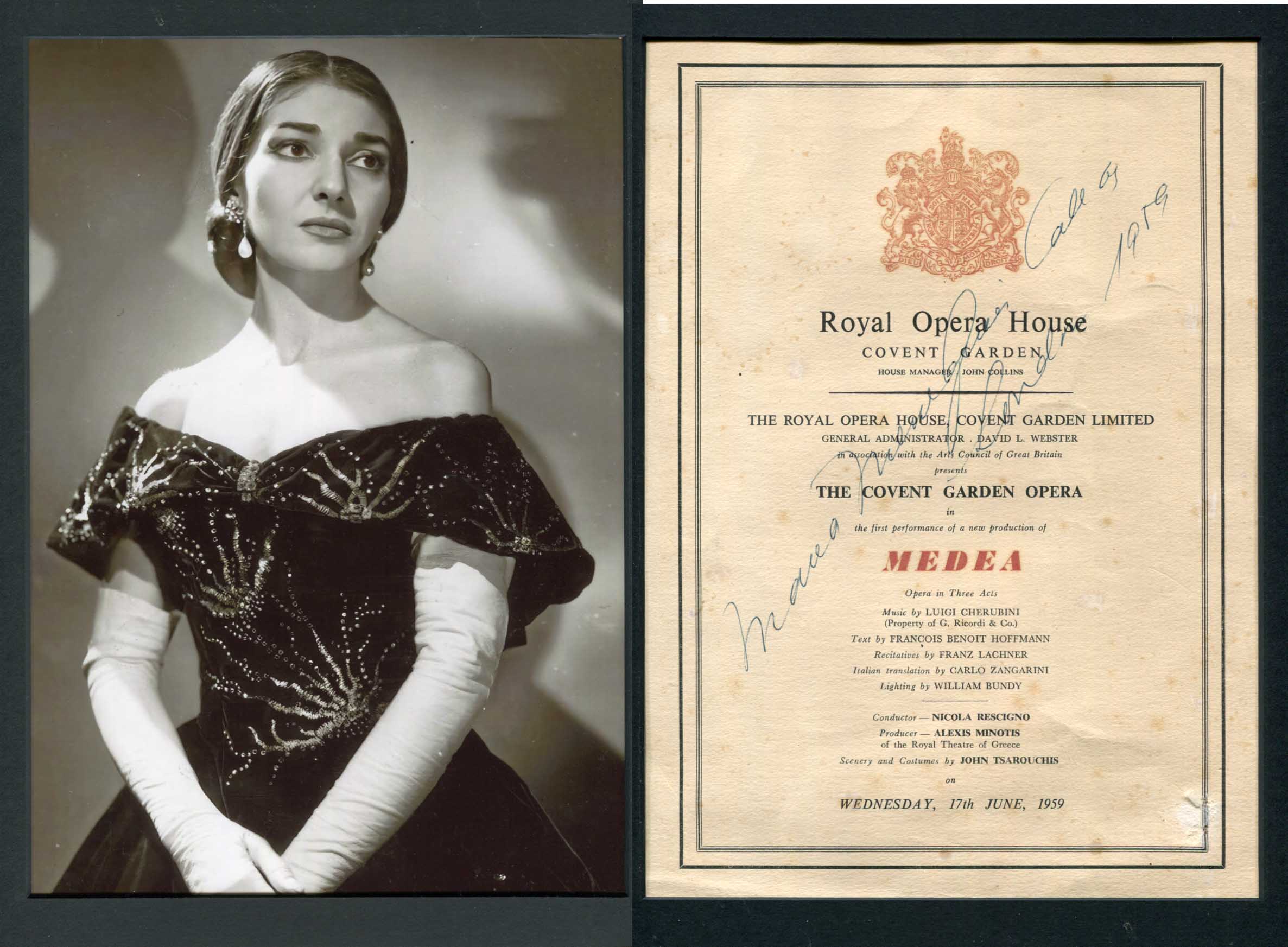 Maria Callas autograph, signed programme mounted