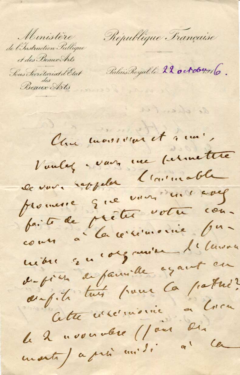 Paul-Henri-Benjamin Balluet d`Estournelles de Constant autograph letter ...