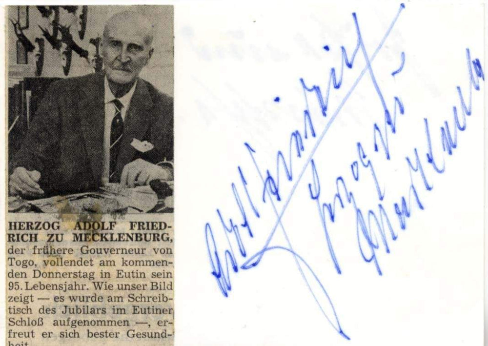 Duke Adolf Friedrich of Mecklenburg autograph | Signed card