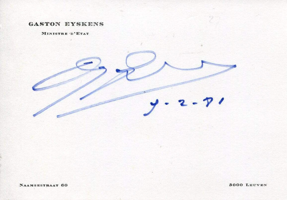 Gaston Eyskens autograph | Signed card with an official coat of arms