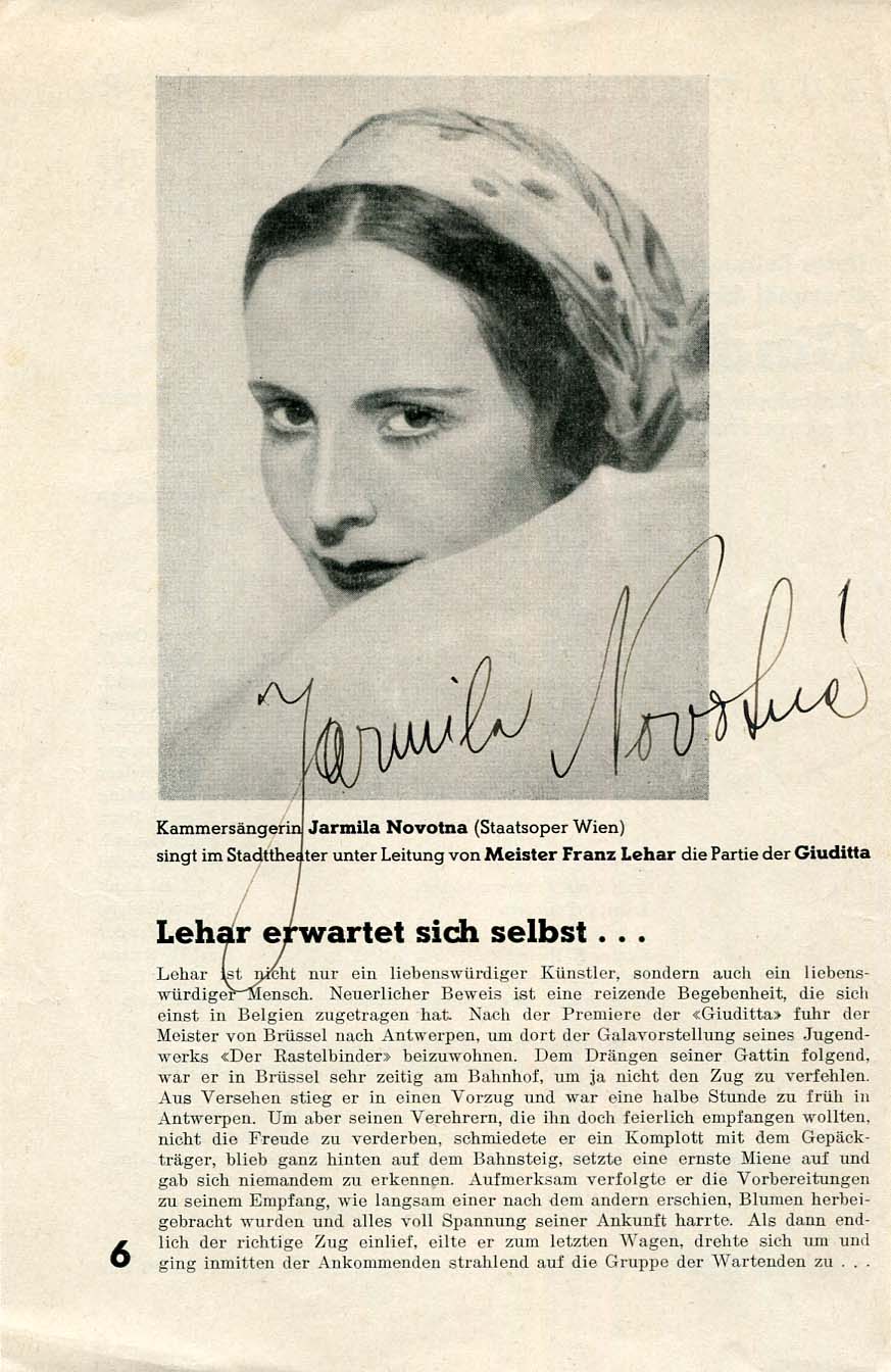 Jarmila Novotna autograph | Signed newspaper picture