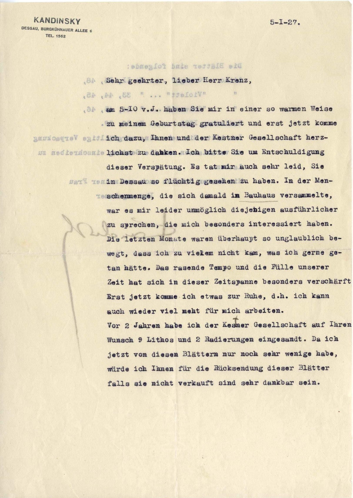 Wassily Wassilyevich Kandinsky autograph | Typed letter signed